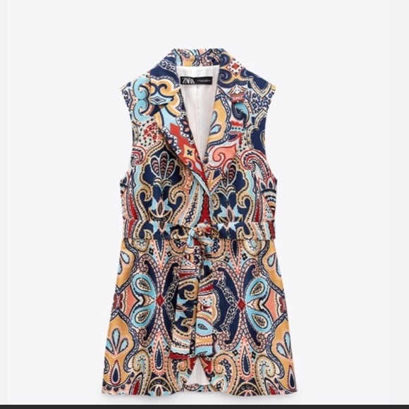Zara | Jackets & Coats | Zara Belted Printed Vest | Poshmark